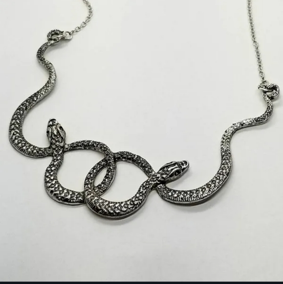Jewelry | 2xhp Nwt Goth Silver Serpentine Coiled Double Snakes Necklace | Poshmark